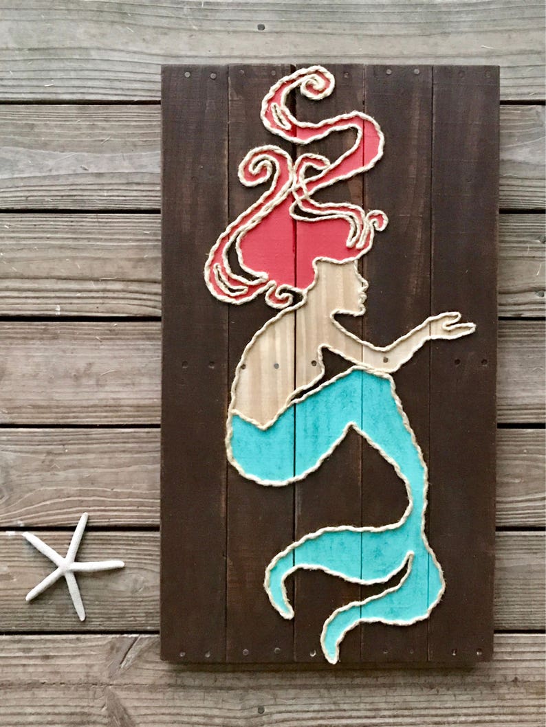 Handmade Mermaid With Rope Beach Pallet Art Coastal Decor Mermaid Art ...