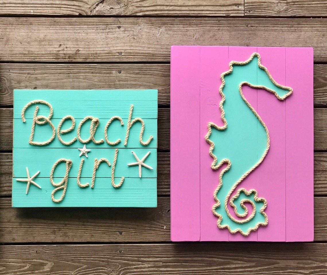 Handmade Beach Girl Pallet Art Rope Art Nautical Art Coastal - Etsy