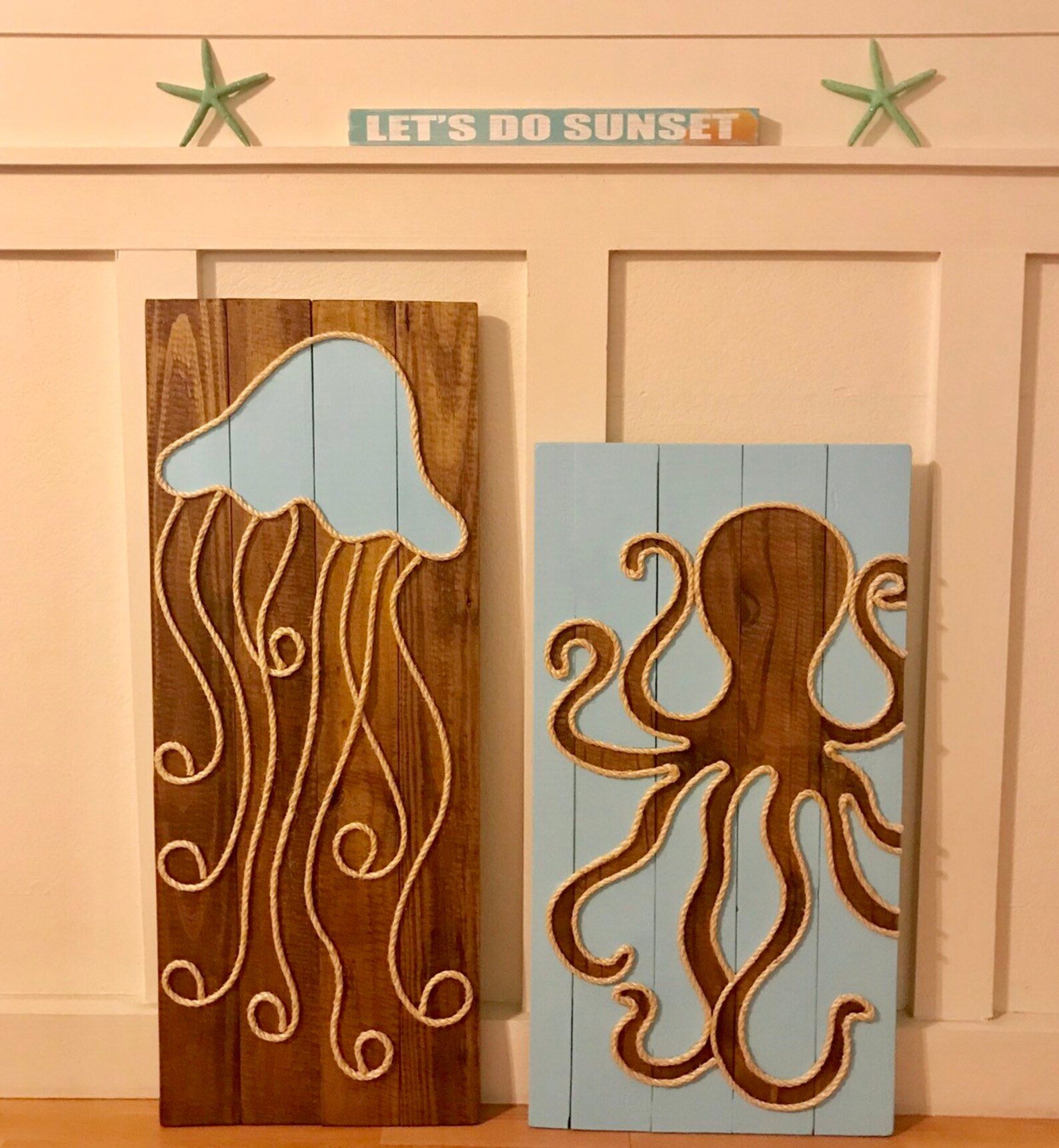 Handmade Jellyfish and Octopus With Rope Beach Pallet Art Nautical ...