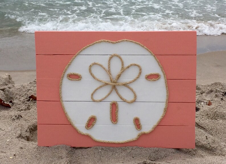 Handmade Coral Sand Dollar With Rope Beach Pallet Art Coastal Decor ...