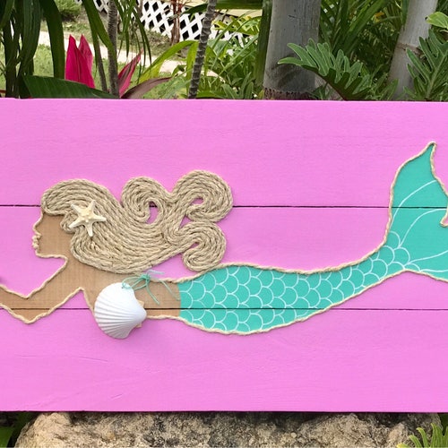 Hamdmade Mermaid With Rope Beach Pallet Art Coastal Decor - Etsy