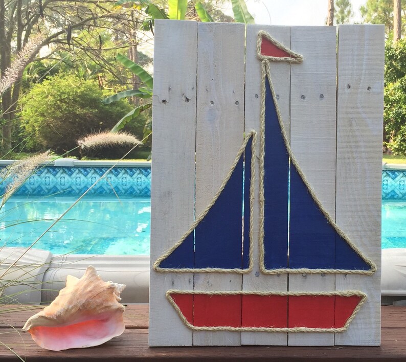 Handmade Sailboat With Rope Beach Pallet Art Nautical Art | Etsy