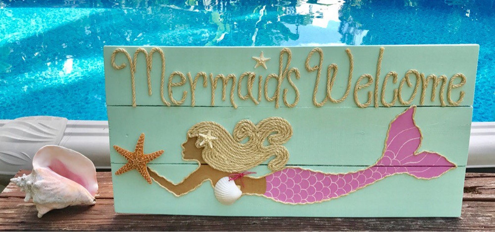 Handmade Mermaids Welcome Swimming Mermaid With Rope, Mermaid Rope Art ...
