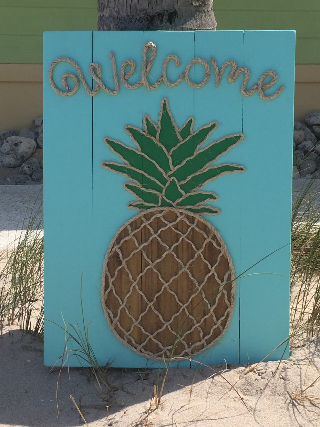 Handmade Welcome Pineapple With Rope Beach Pallet Art Coastal Decor - Etsy