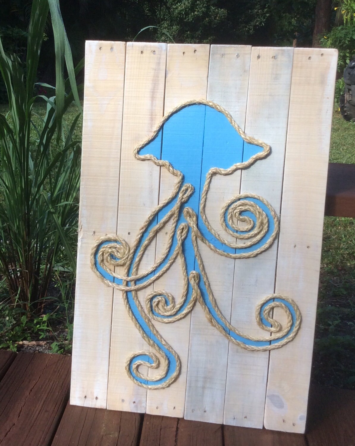 Handmade Jellyfish With Rope Beach Pallet Art Coastal Decor - Etsy
