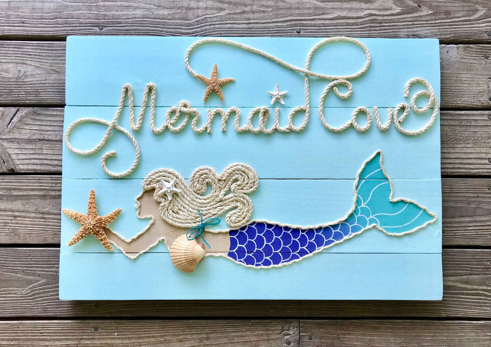 Handmade Mermaid Cove Mermaid With Rope Beach Pallet Art - Etsy