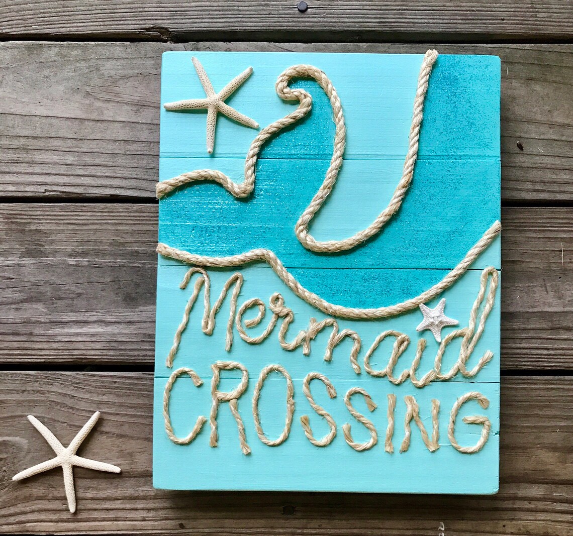 Handmade Mermaid Crossing 11x14 With Rope Beach Pallet - Etsy