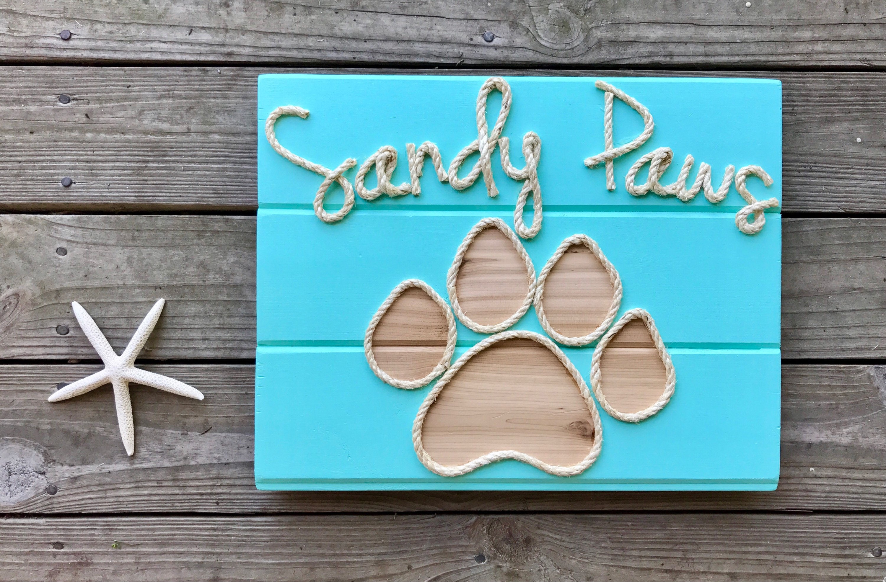 Handmade Sandy Paws With Rope Beach Pallet Art Coastal Decor Rope Art ...