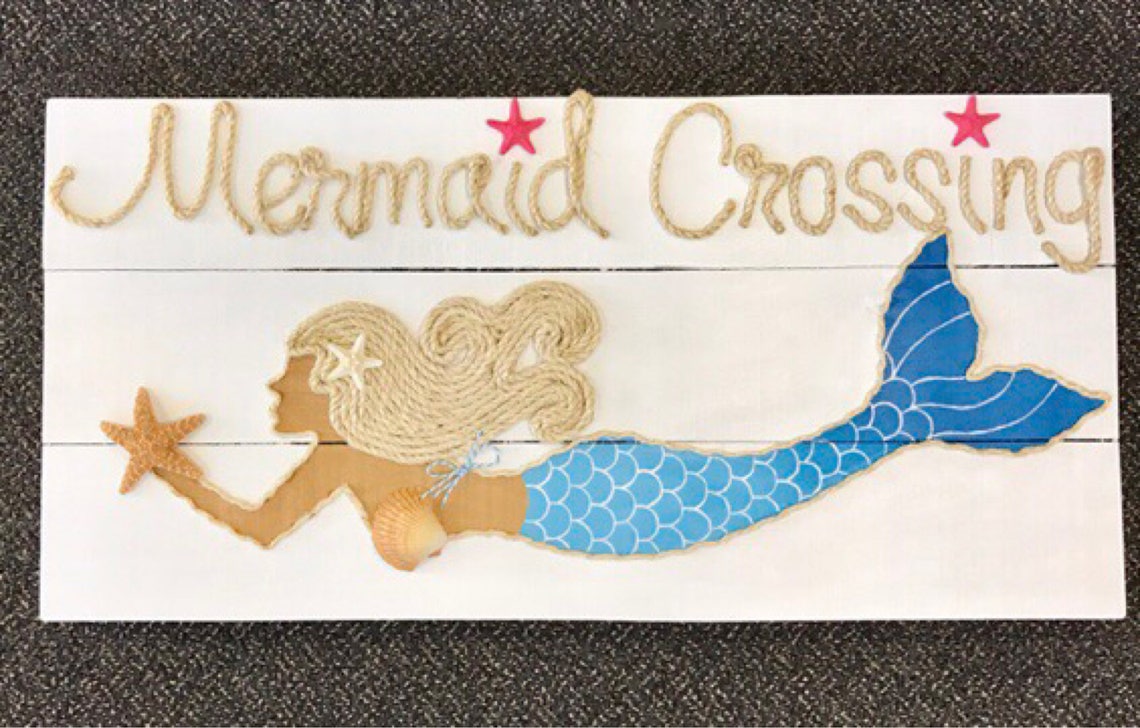 Handmade Swimming Mermaid Crossing With Rope Beach Pallet Art Coastal ...