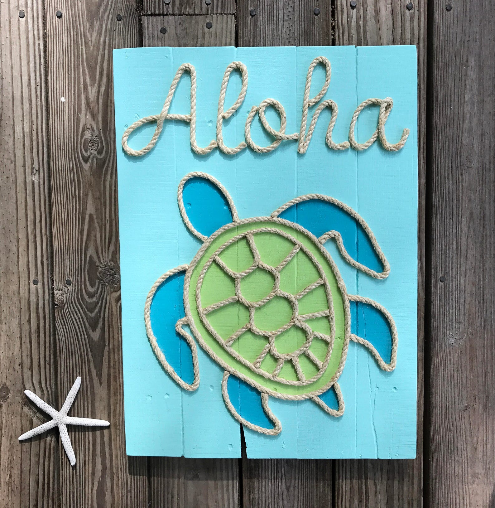 Handmade Aloha Turtle With Rope Beach Pallet Art, Coastal Decor, Rope ...