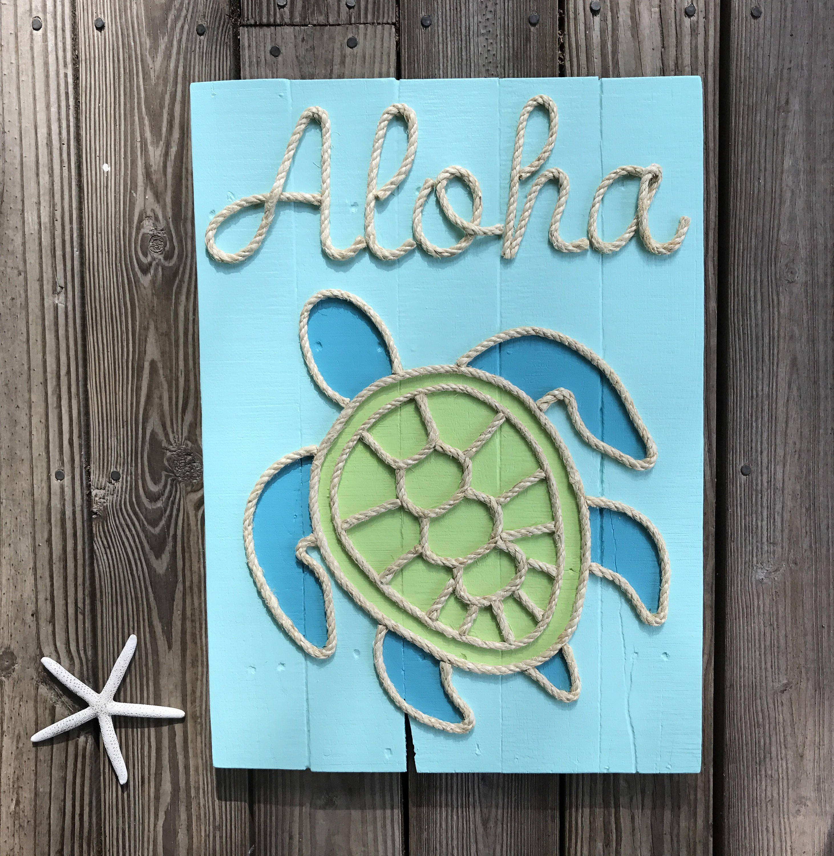 Handmade Aloha Turtle With Rope Beach Pallet Art, Coastal Decor, Rope ...