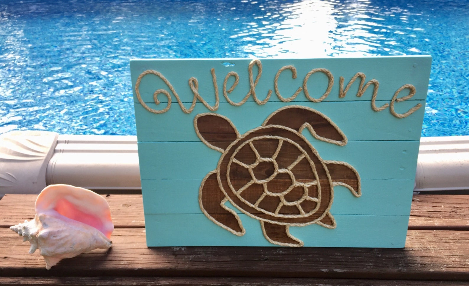 Handmade welcome Turtle With Rope Beach Pallet Art | Etsy