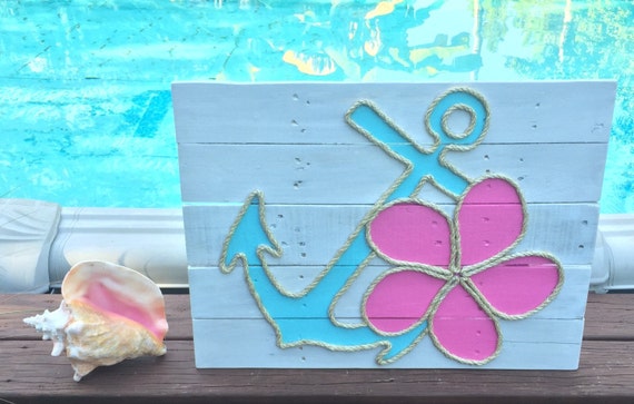 Handmade Anchor and Flower With Rope Beach Pallet Art Coastal | Etsy