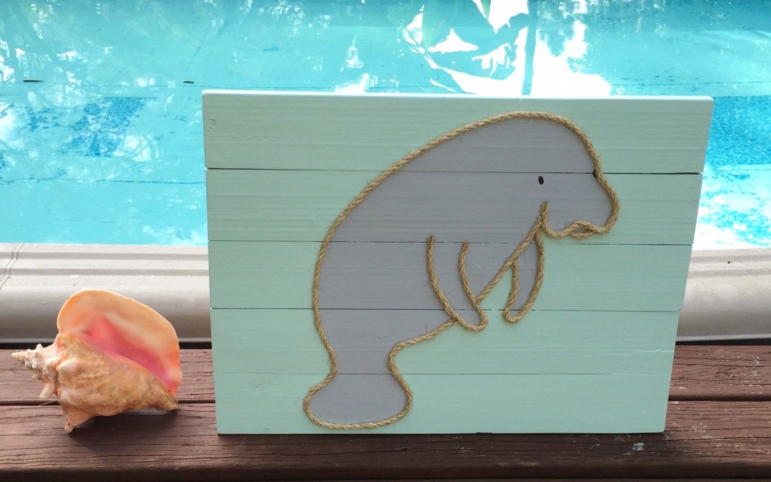 Handmade Manatee With Rope Beach Pallet Art Coastal Decor Rope - Etsy