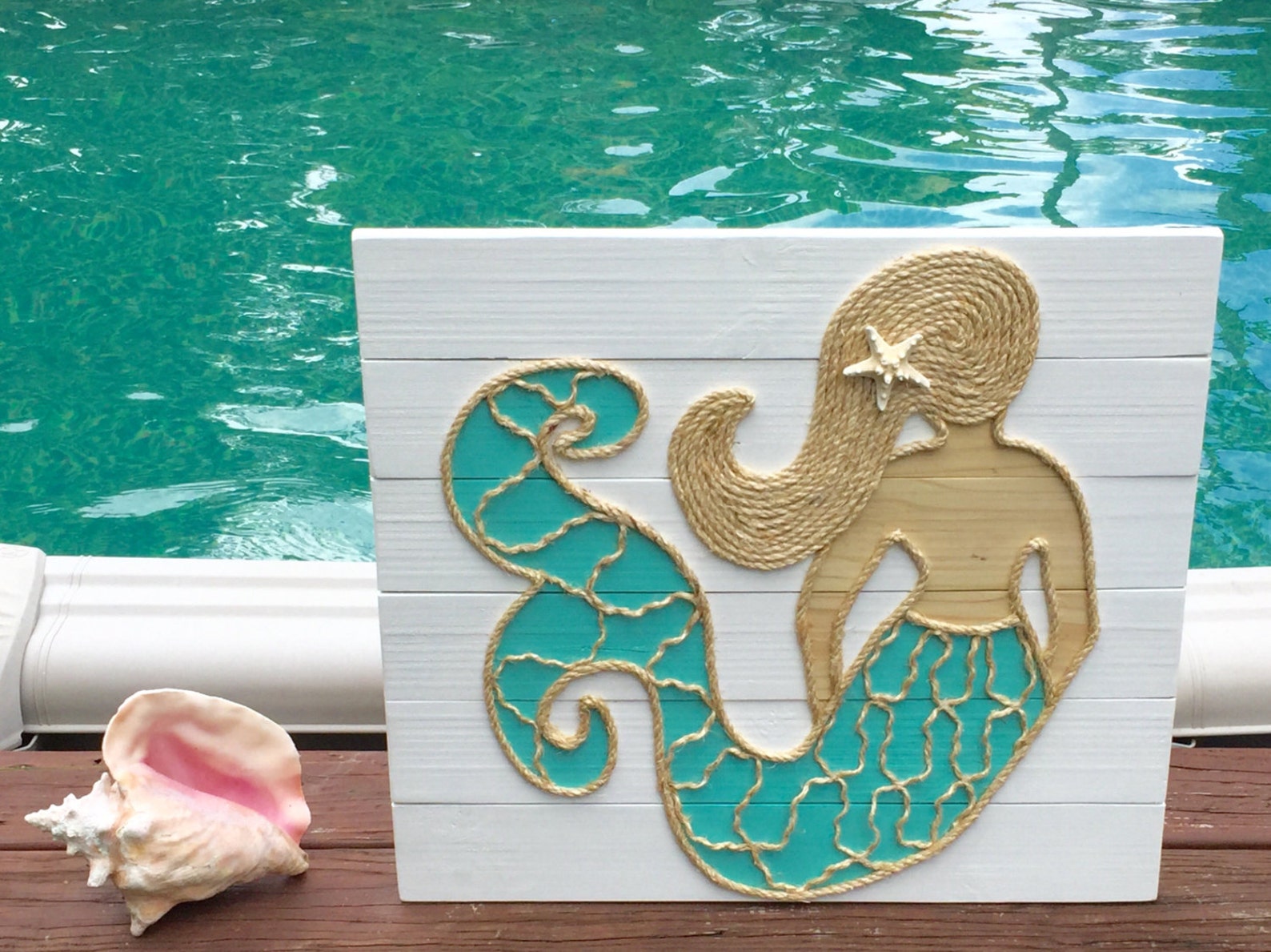 Handmade Mermaid With Rope© Beach Pallet Art Coastal Decor Mermaid Art ...