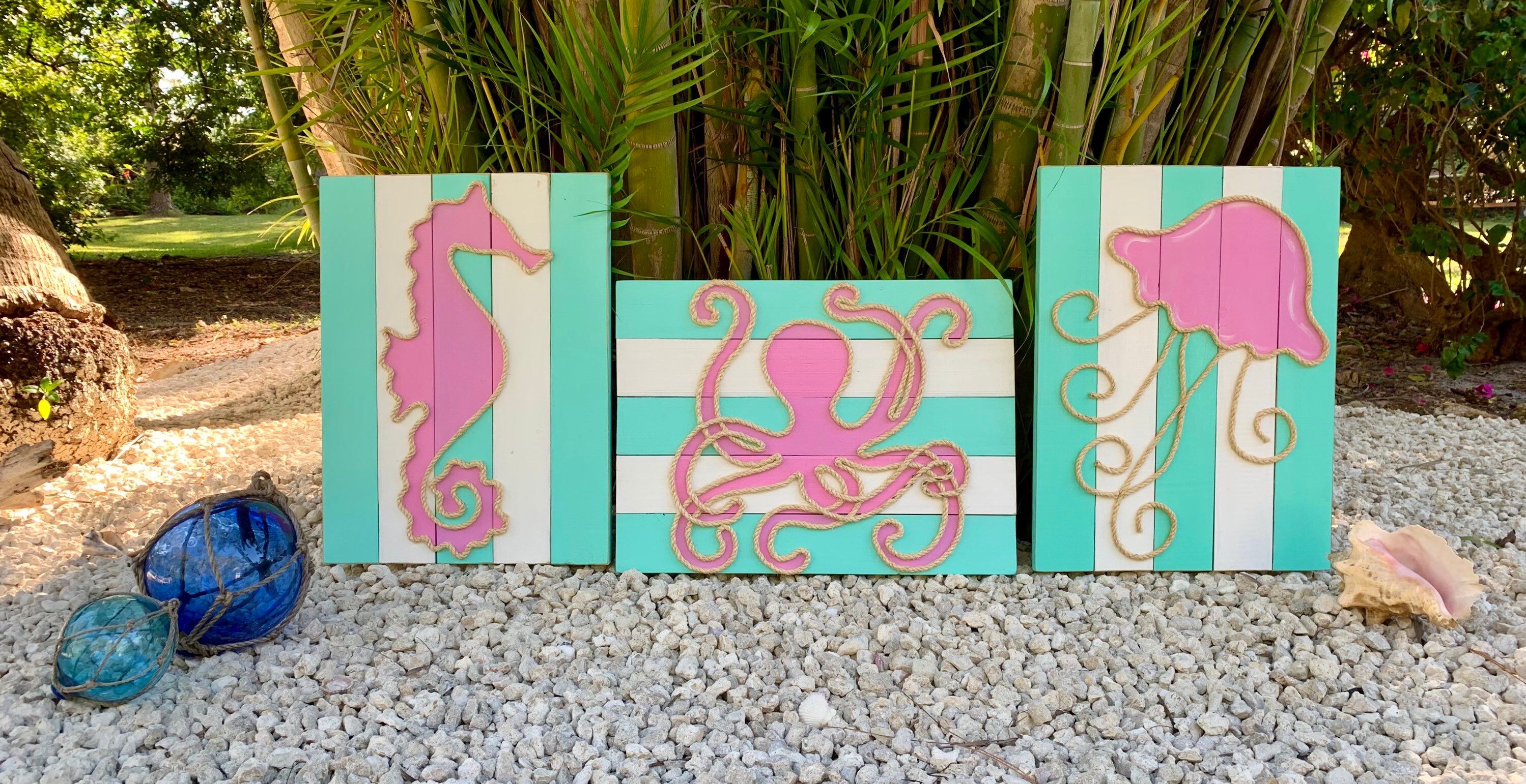 Handmade Jellyfish w/ Rope Beach Pallet Art Nautical Art | Etsy