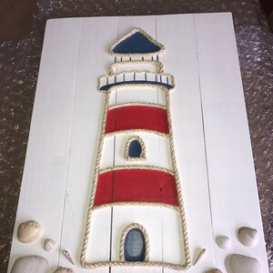 Handmade Lighthouse With Rope Beach Pallet Art Lighthouse Art Pallet ...