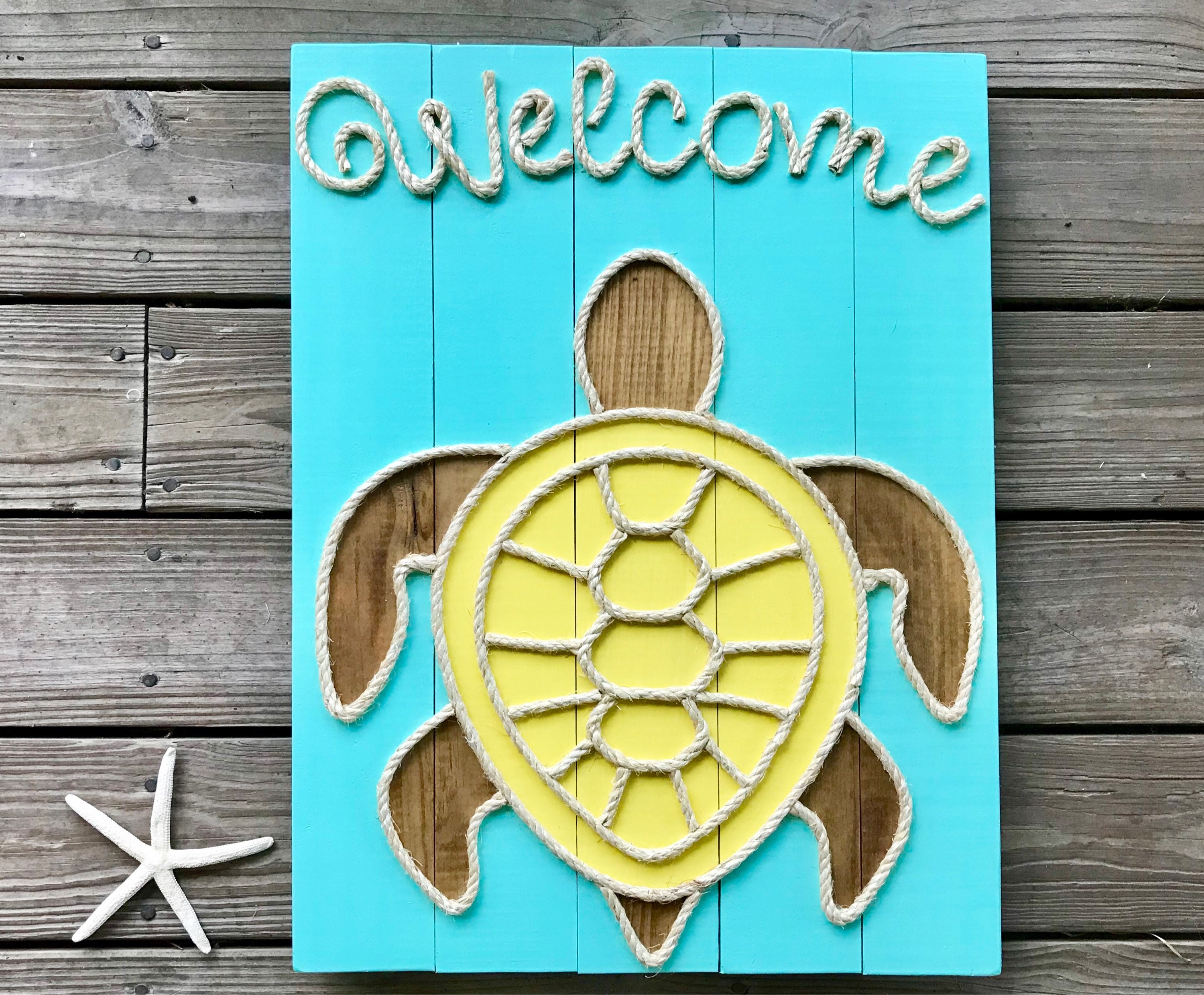 Handmade welcome Turtle With Rope Beach Pallet Art - Etsy