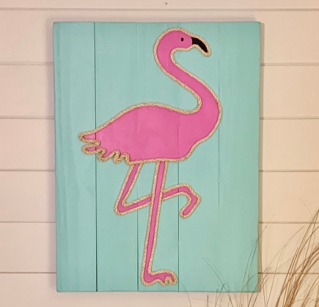 Handmade Flamingo With Rope Beach Pallet Art Coastal Decor Flamingo Art ...