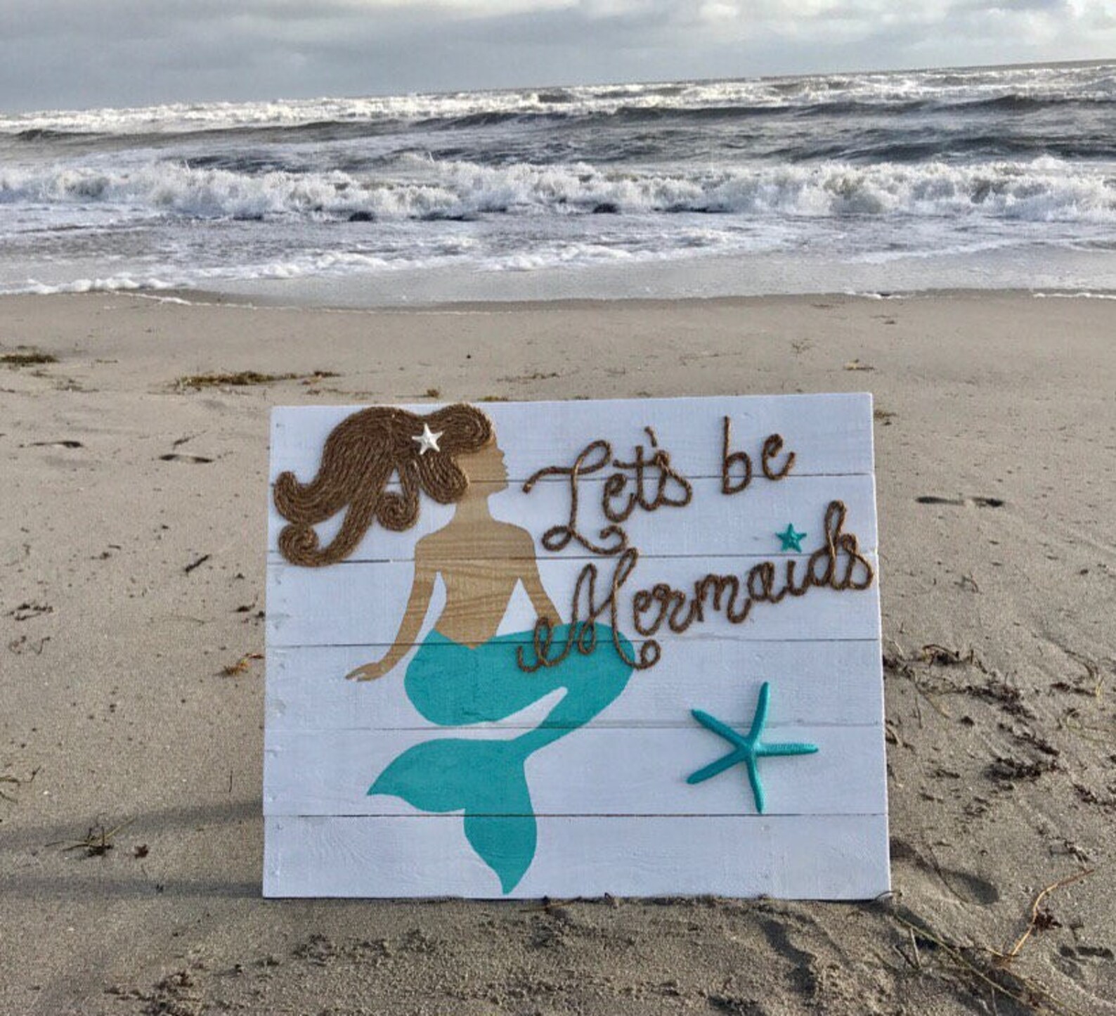 Handmade the Nauti Mermaid With Rope Beach Pallet Art Mermaid - Etsy