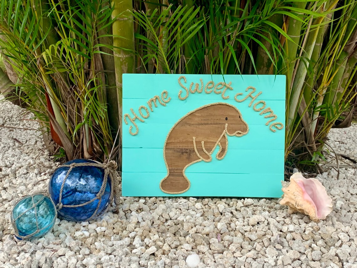Handmade Manatee With Rope Beach Pallet Art Manatee Art Rope Art Pallet ...