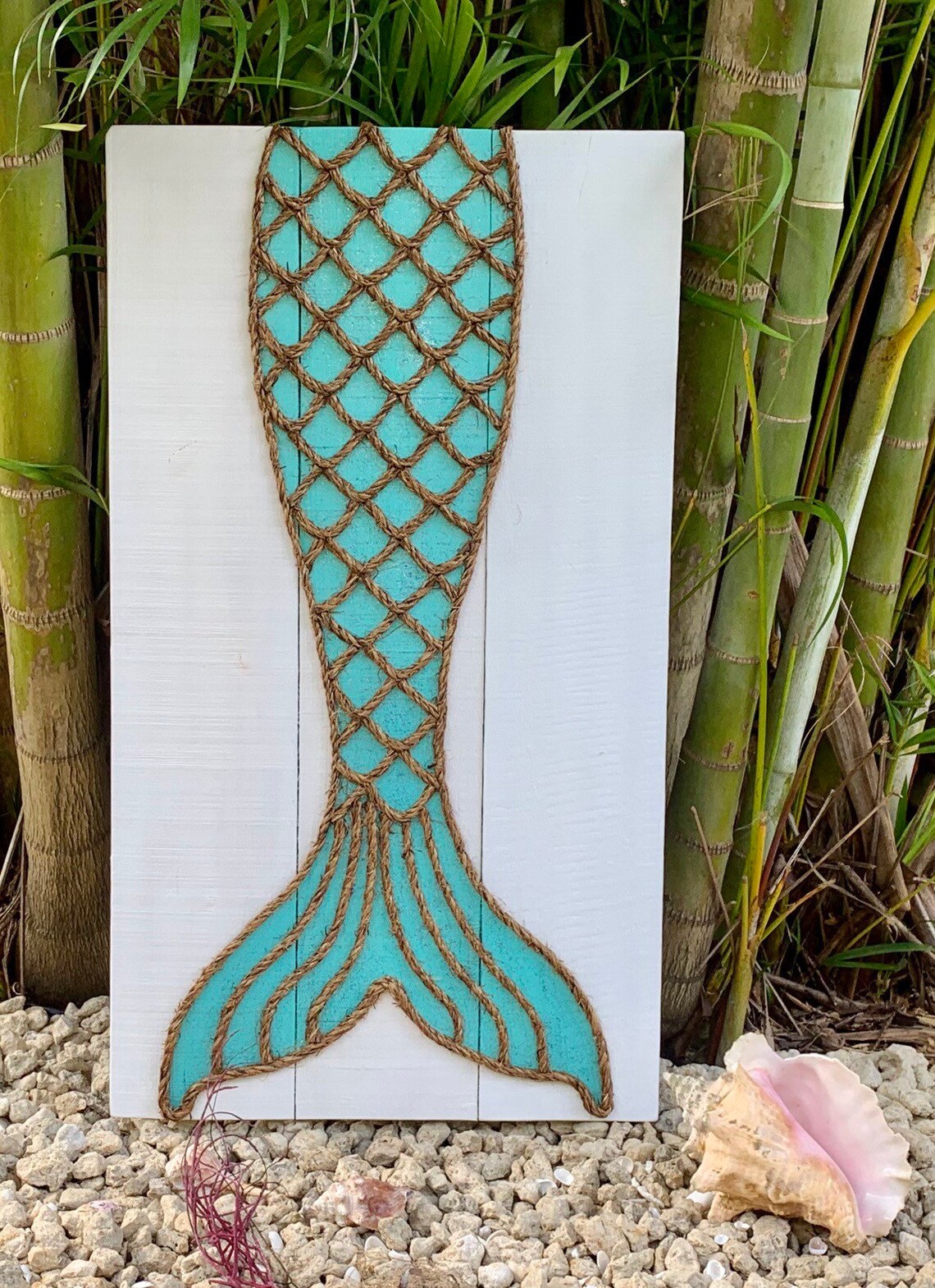 Handmaid Mermaid Tail With Rope Beach Pallet Art Mermaid Art Coastal ...