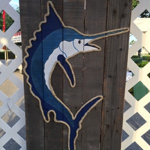 Handmade Marlin With Rope Beach Pallet Art Nautical Art Rope Art Pallet ...