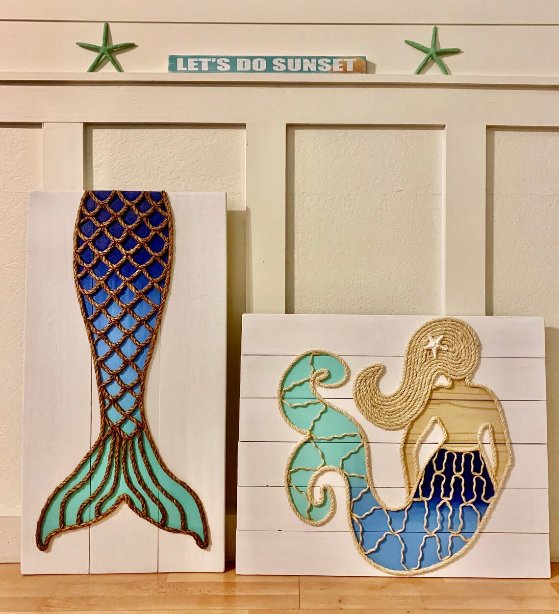 Handmaid Mermaid Tail With Rope Beach Pallet Art Mermaid Art Coastal ...