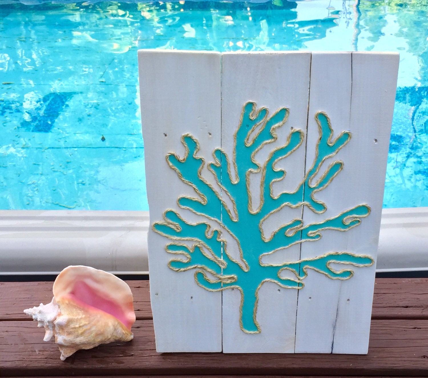 Handmade Coral With Rope Beach Pallet Art Coastal Decor Rope Art ...