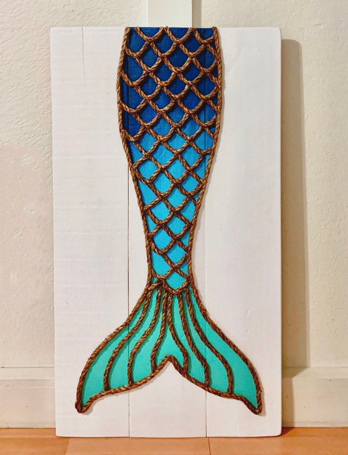Handmaid Mermaid Tail With Rope Beach Pallet Art Mermaid Art Coastal ...
