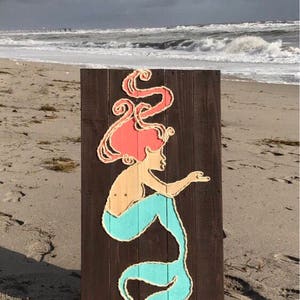 Handmade Mermaid With Rope Beach Pallet Art Coastal Decor Mermaid Art ...
