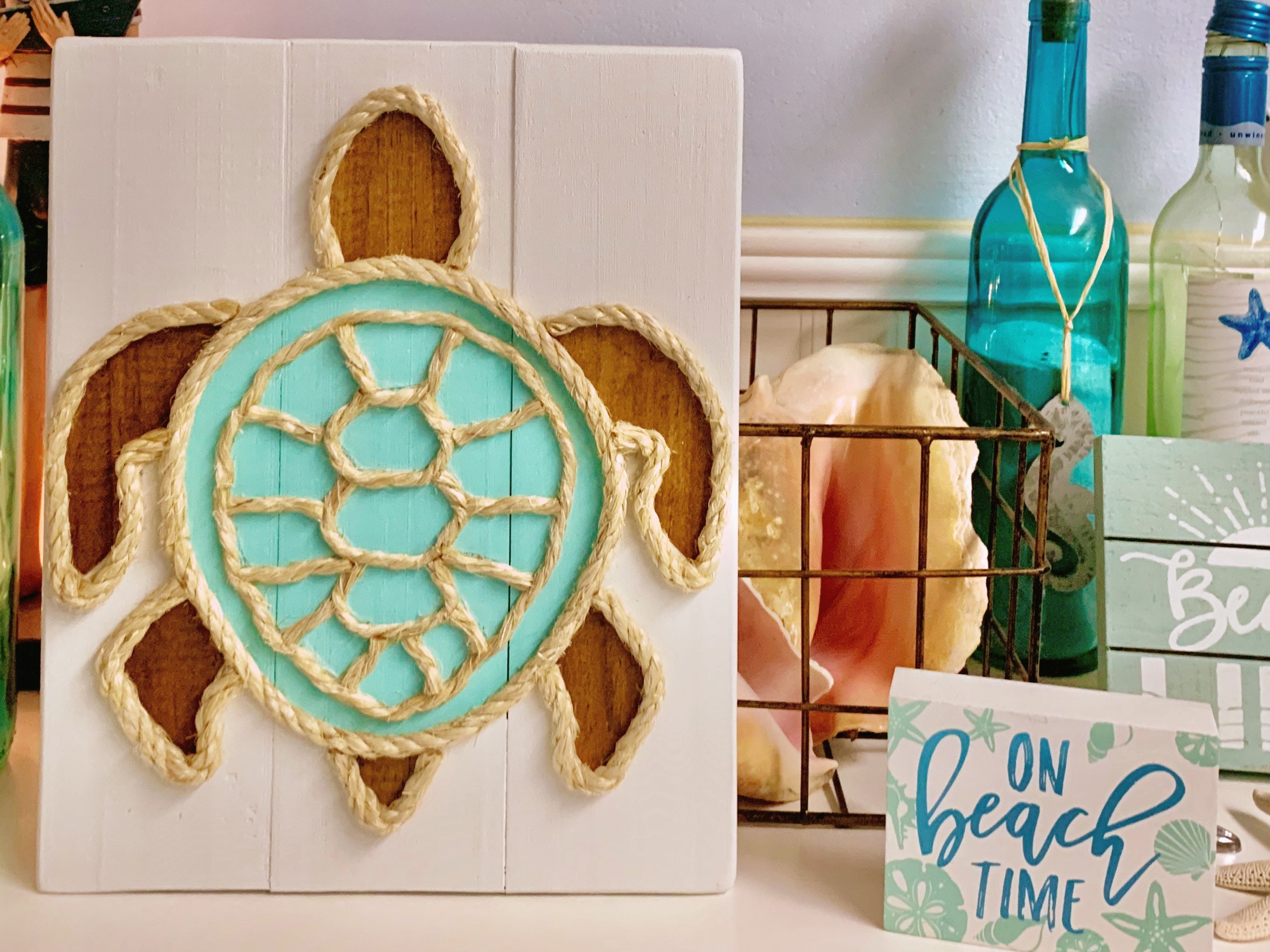 Handmade Turtle with Rope© Beach Pallet Art Coastal Decor Rope | Etsy