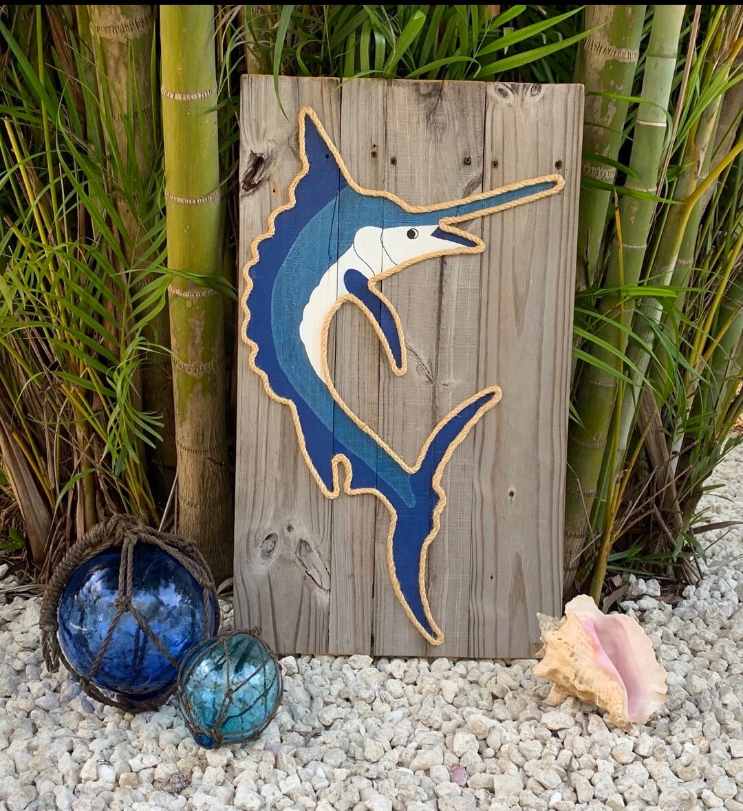 Handmade Marlin With Rope Beach Pallet Art Nautical Art Rope Art Pallet ...