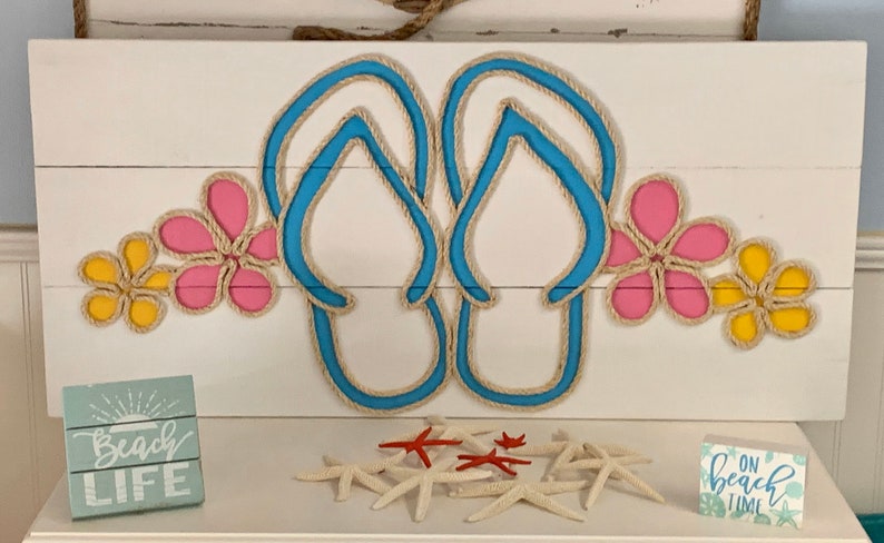 Handmade Flip Flops With Rope Beach Pallet Art, Coastal Decor, Flip ...