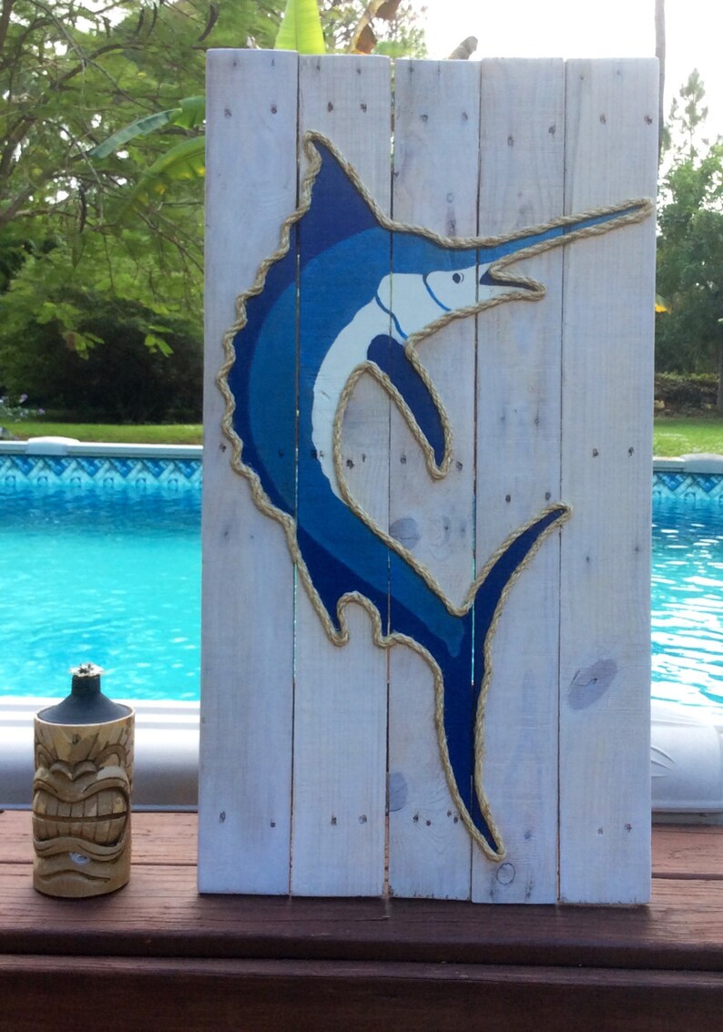Handmade Marlin With Rope Beach Pallet Art Nautical Art Rope Art Pallet ...