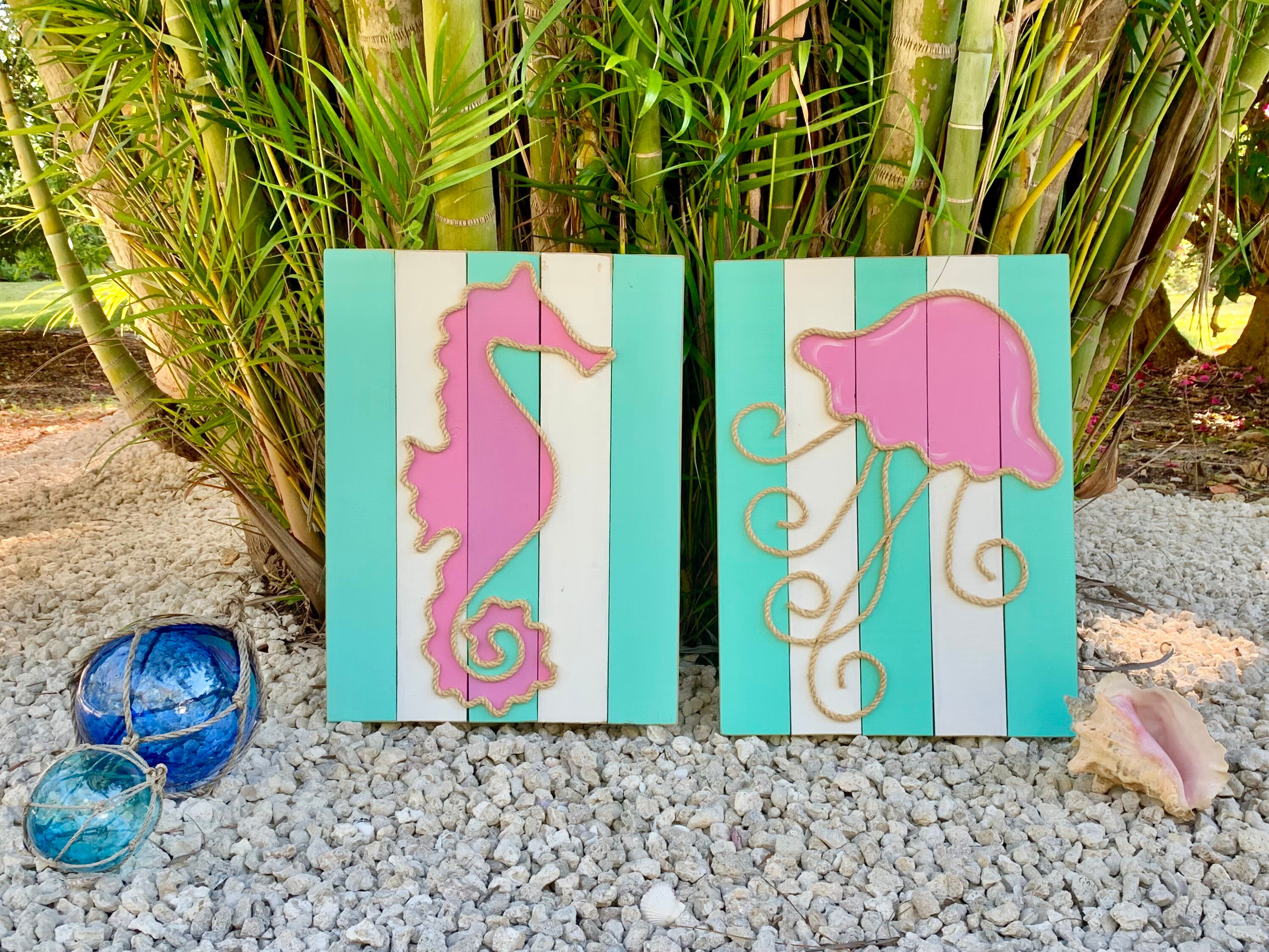 Handmade Jellyfish W/ Rope Beach Pallet Art, Nautical Art, Coastal ...