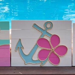Handmade Anchor and Flower With Rope Beach Pallet Art Coastal Decor ...