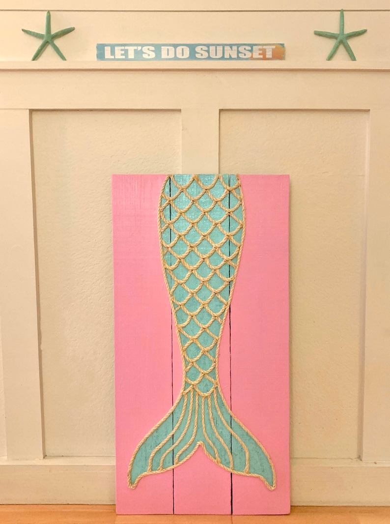 Handmade Mermaid Tail With Rope Beach Pallet Art, Mermaid Art, Mermaid ...