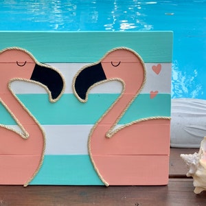 Handmade flamingos in Love Beach Pallet Art Flamingo Art Flamingo Rope ...
