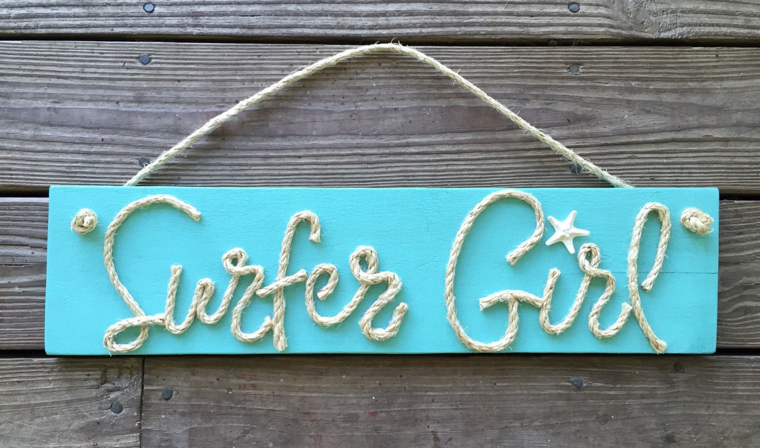 Handmade Surfer Girl With Rope Beach Pallet Art Rope Art | Etsy