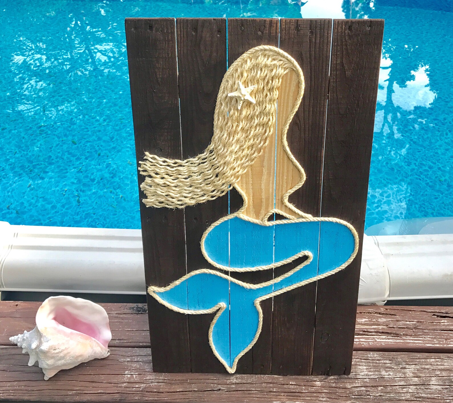 Handmade Mermaid With Rope Beach Pallet Art Coastal Decor Rope - Etsy
