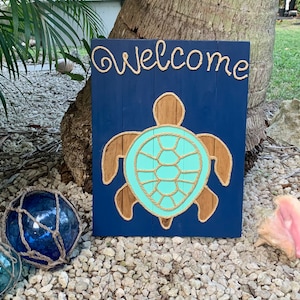 Handmade Welcome Turtle With Rope Beach Pallet Art Coastal Decor ...