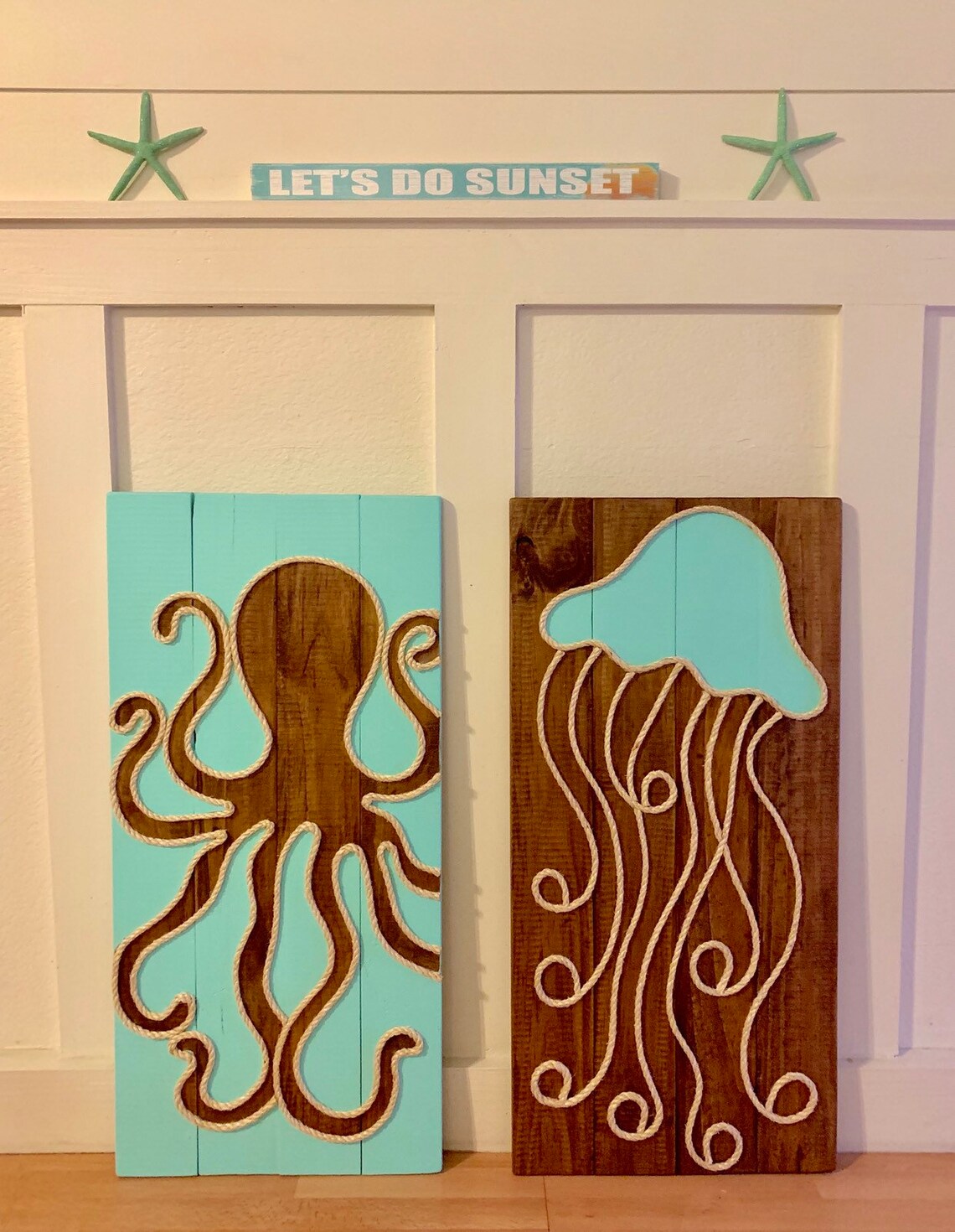 Handmade Jellyfish and Octopus With Rope Beach Pallet Art - Etsy