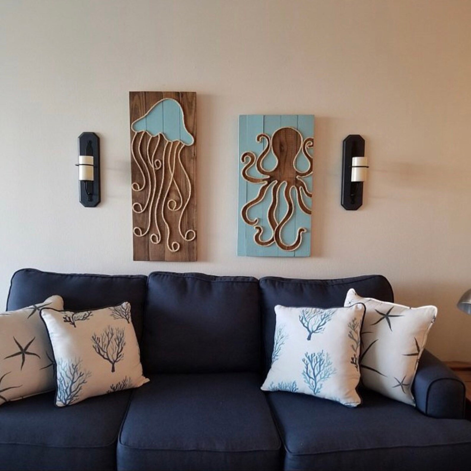 Handmade Jellyfish and Octopus With Rope Beach Pallet Art Nautical ...