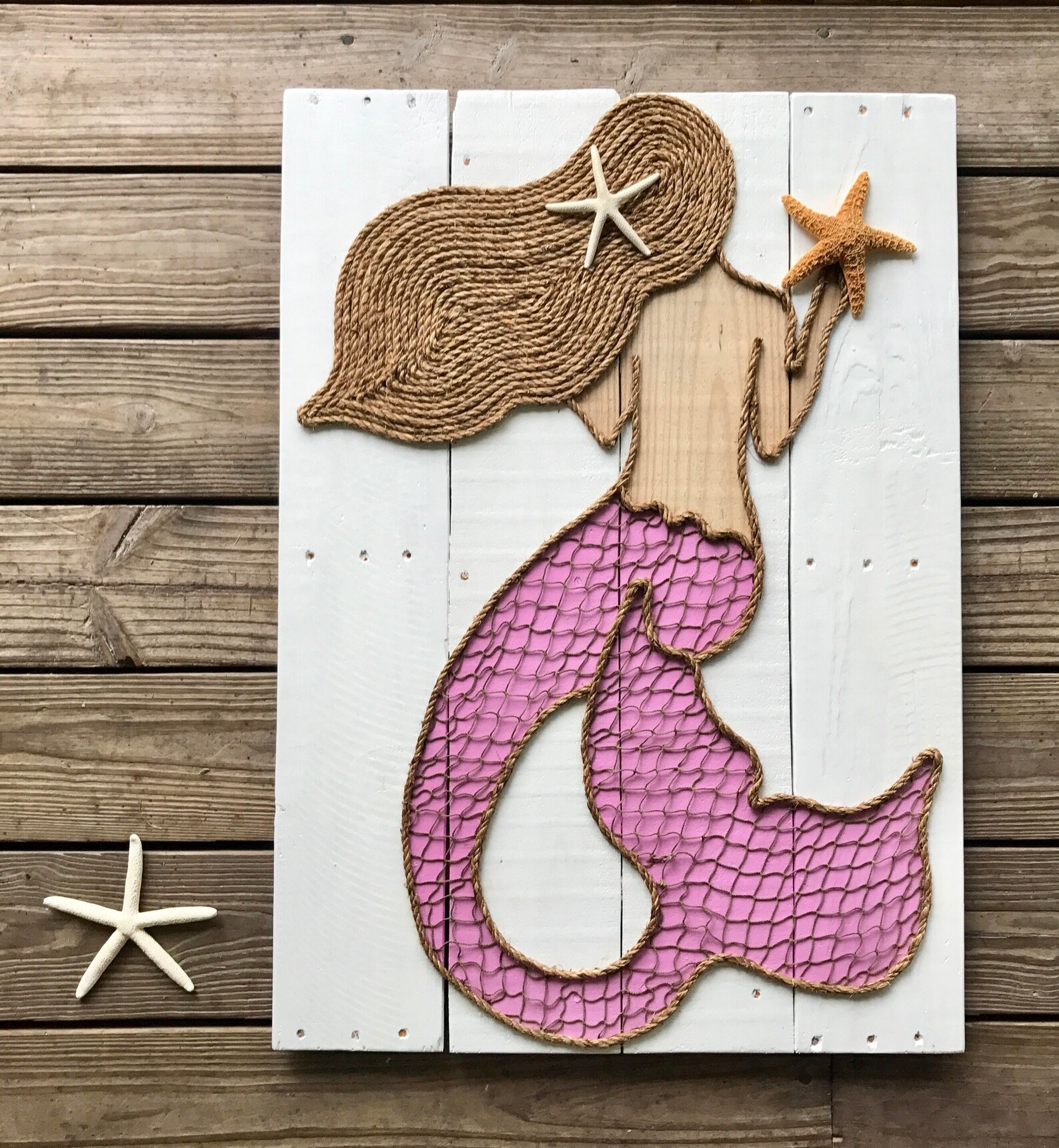 Handmade Mermaid With Rope© Beach Pallet Art Coastal Decor | Etsy