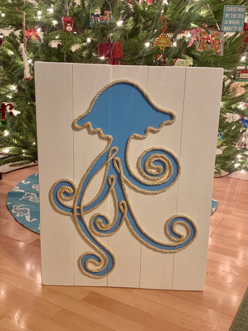 Handmade Jellyfish With Rope Beach Pallet Art Coastal Decor - Etsy