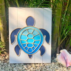 Handmade Turtle With Rope© Beach Pallet Art Coastal Decor Rope Art ...
