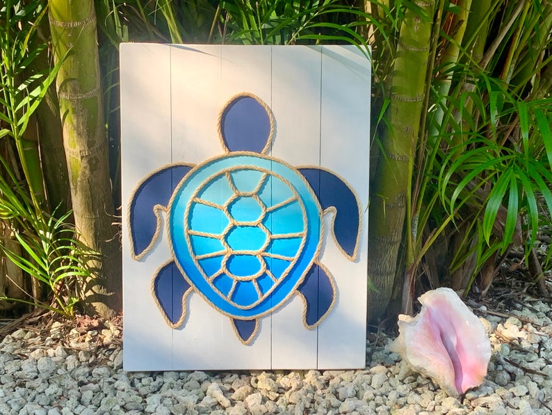 Handmade Turtle With Rope© Beach Pallet Art Coastal Decor Rope Art ...