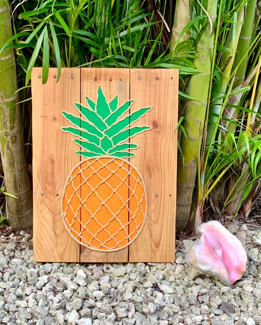 Handmade Pineapple With Rope Beach Pallet Art Coastal Decor Rope Art ...