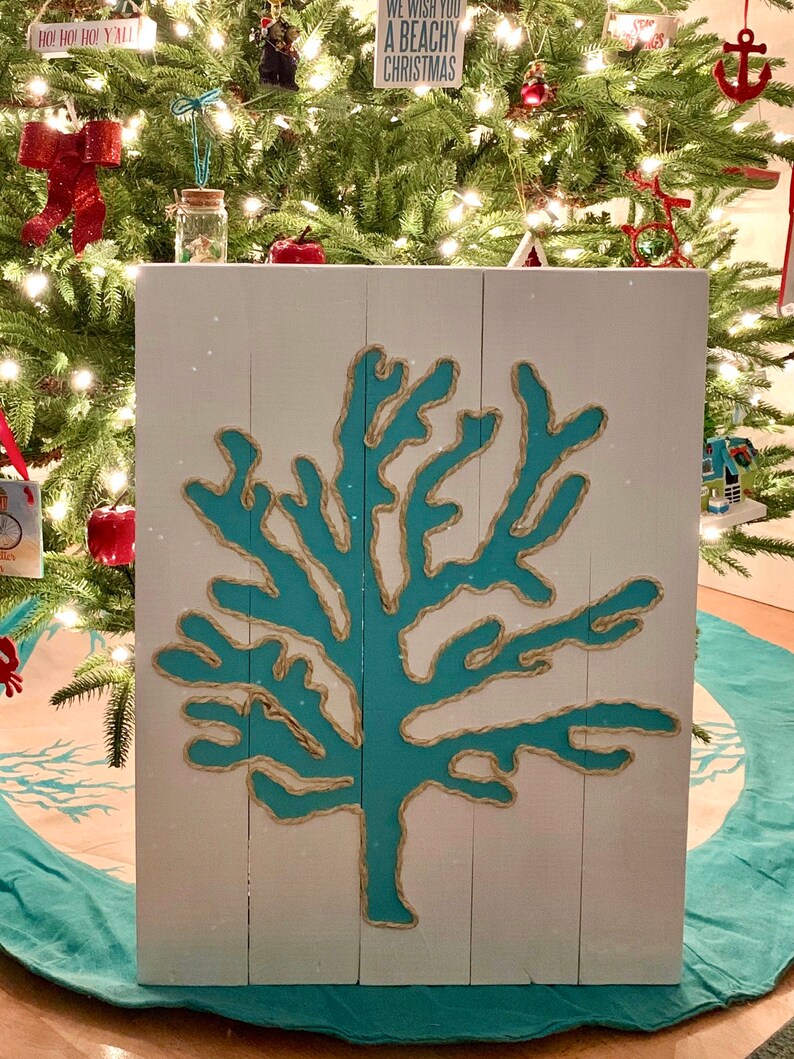 Handmade Coral With Rope Beach Pallet Art Coastal Decor Rope - Etsy